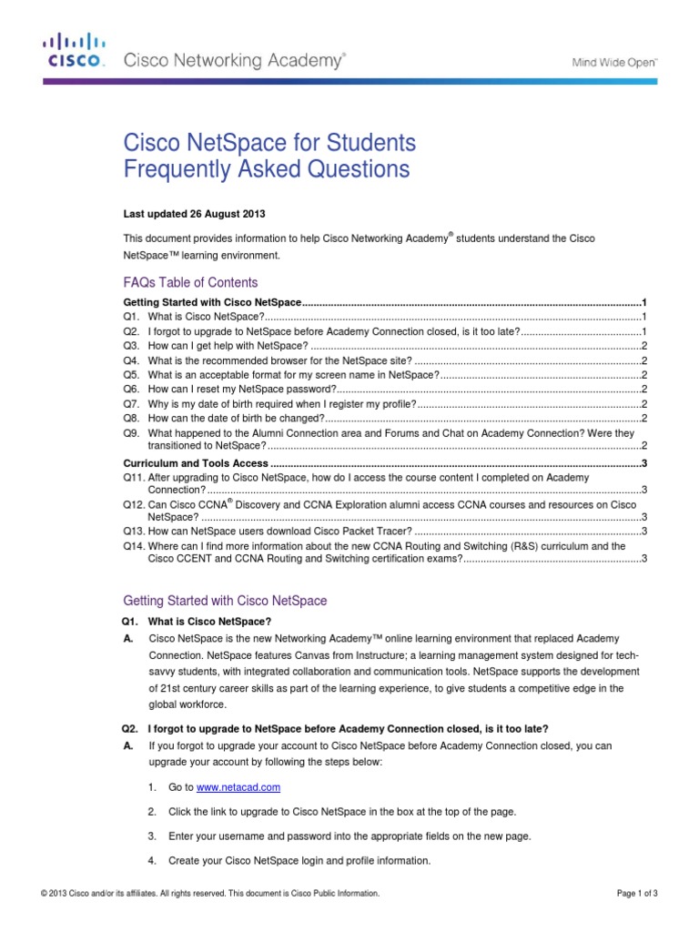 Cisco NetSpace FAQs For Students PDF | PDF | Cisco Certifications ...