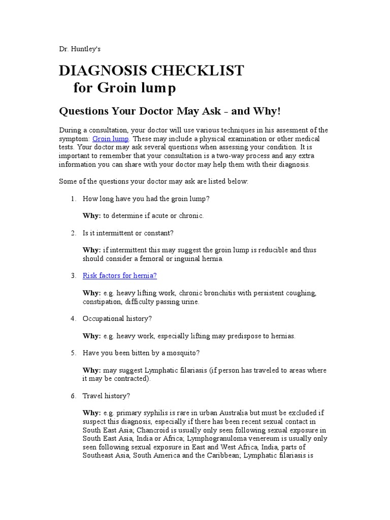 Diagnosis Checklist For Groin Lump: Questions Your Doctor May Ask - and ...
