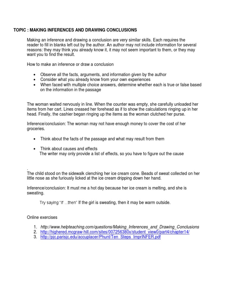 Inferences and Conclusions Guide | PDF | Inference | Physical Exercise