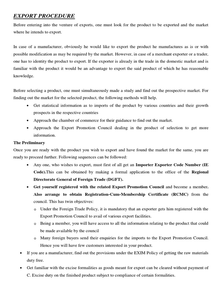 Export Procedure | PDF