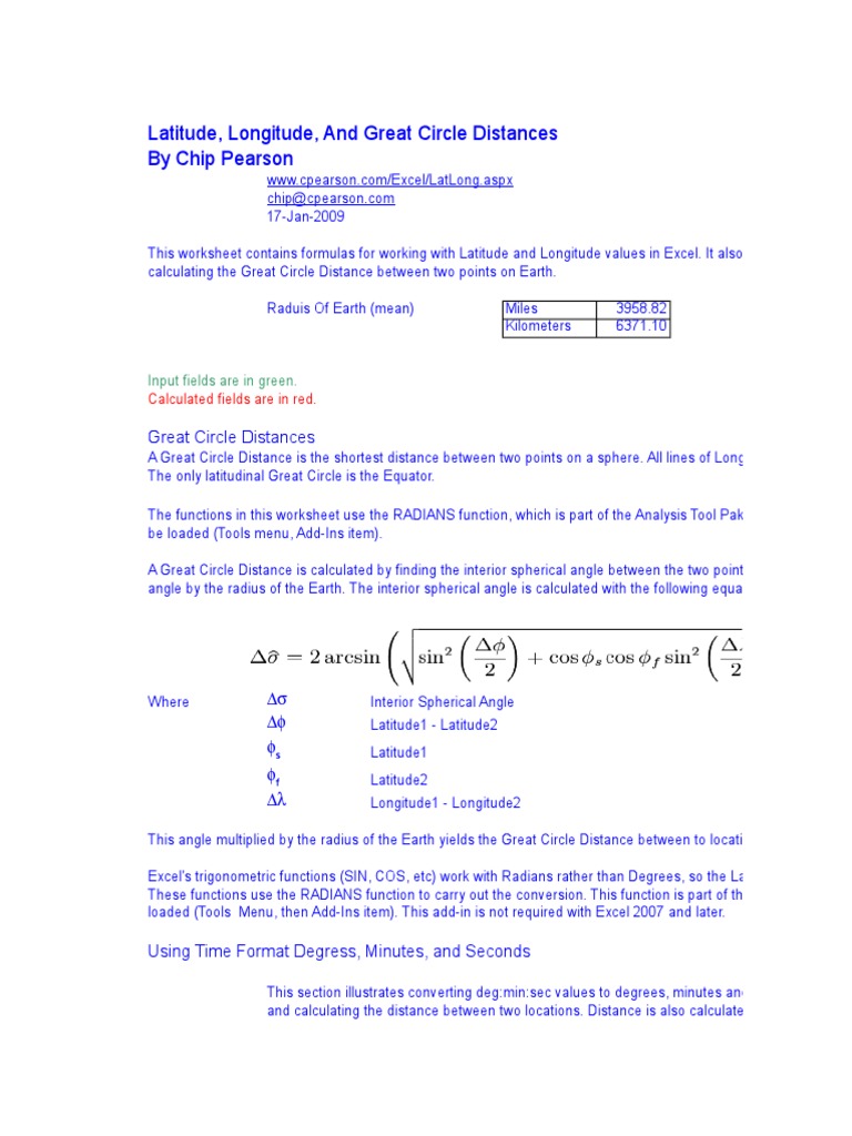 Latitude, Longitude, and Great Circle Distances | PDF | Latitude | Sphere