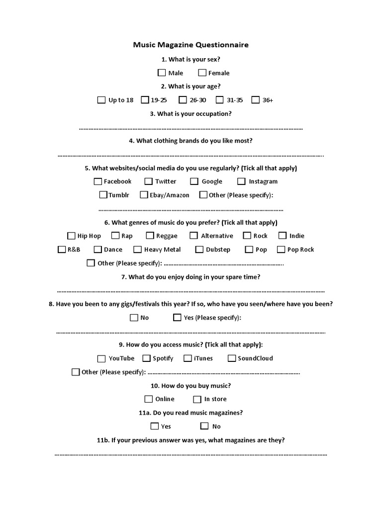 Music Magazine Questionnaire | PDF | Magazines | Hip Hop Music