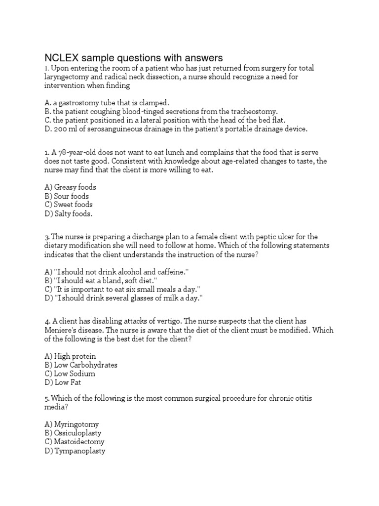 NCLEX Sample Questions With Answers | PDF