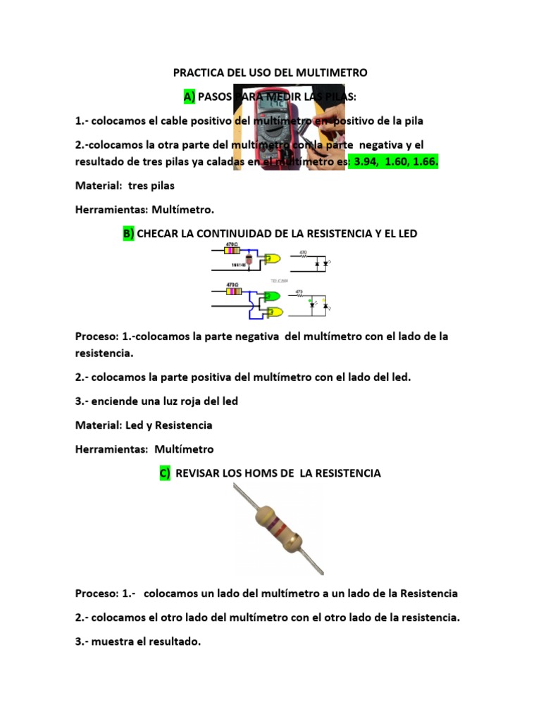 Practica Del Uso Del Multimetro | PDF | Tecnología e ingeniería