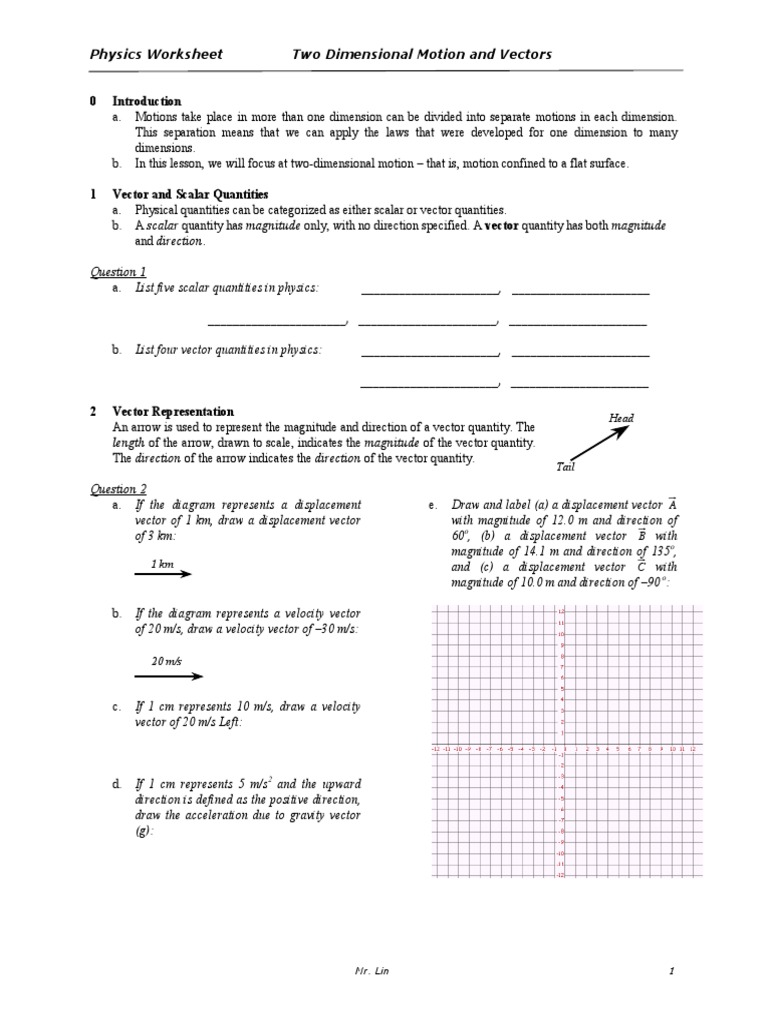 Two-Dimensional Motion & Vectors Worksheet | PDF | Euclidean Vector ...