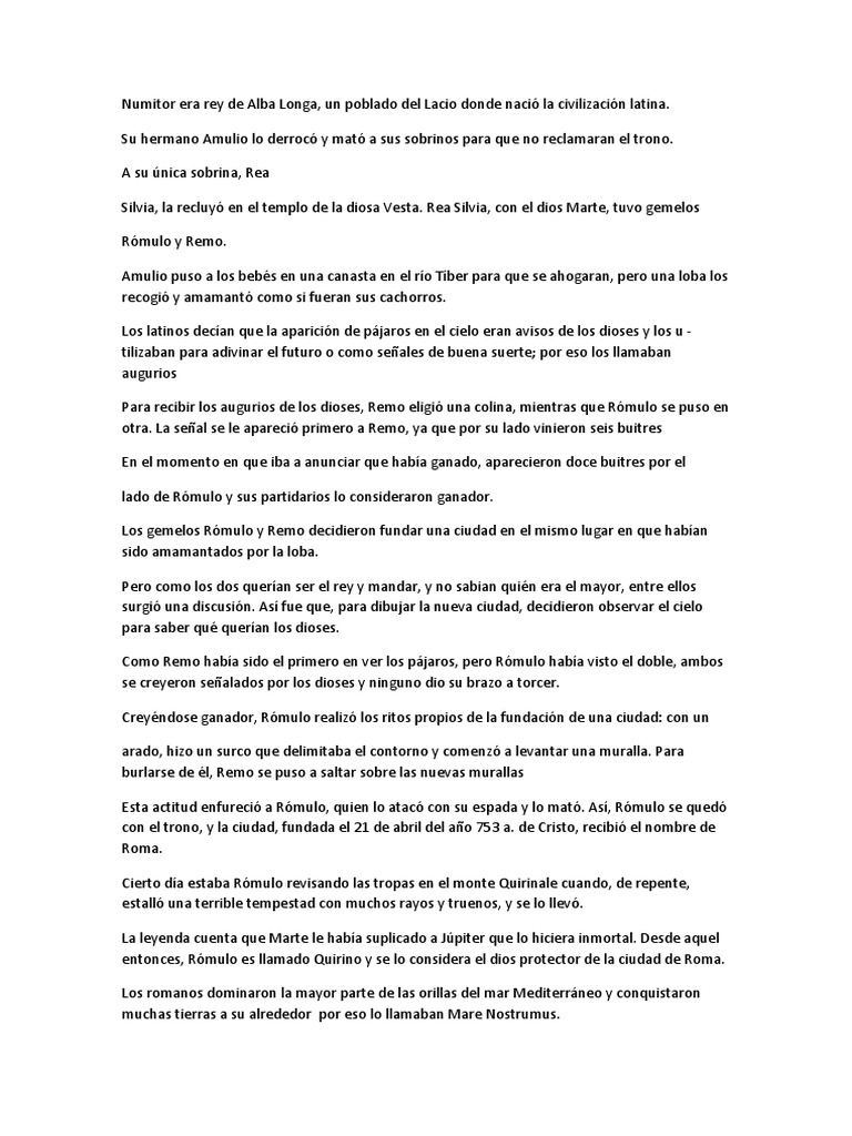 Numitor Era Rey de Alba Longa | PDF | Romulus y Remus | imperio Romano