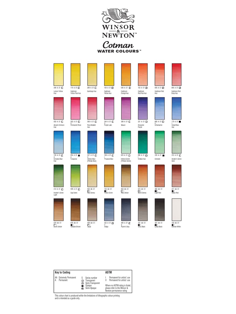 Winsor & Newton Watercolor Color Chart | PDF