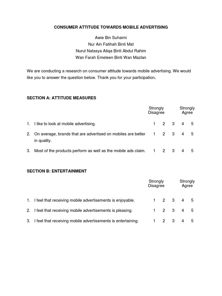 Attitude Questionnaire Towards Attitude Measuresmeasures | PDF