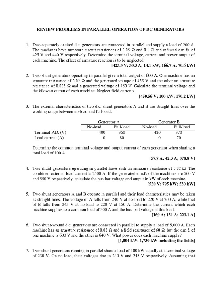 Parallel Operation of DC Generators | Download Free PDF | Electric ...