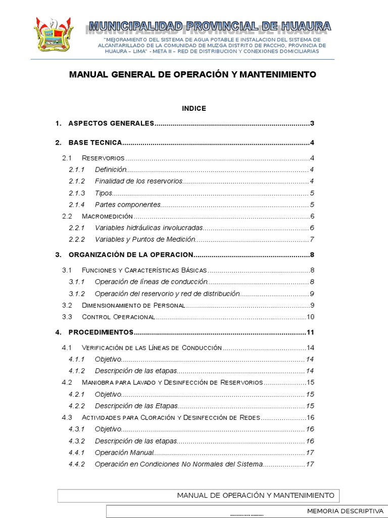 Manual de Operacion y Mantenimiento | PDF | Reservorio | Agua