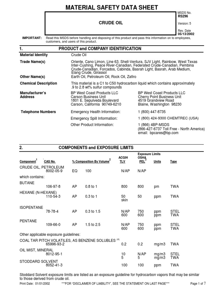 Material Safety Data Sheet | PDF | Petroleum | Superfund