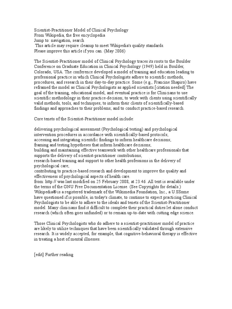 Scientist Practitioner Model 3-1-08 | Clinical Psychology | Psychology ...