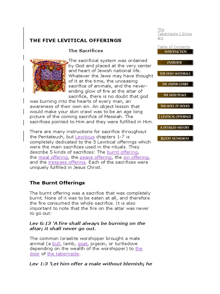 The Five Levitical Offerings | PDF | Korban | Holy Of Holies