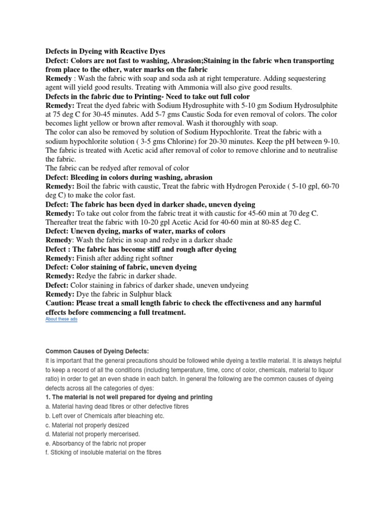 Common Causes and Remedies for Textile Dyeing Defects | PDF | Dye | Dyeing