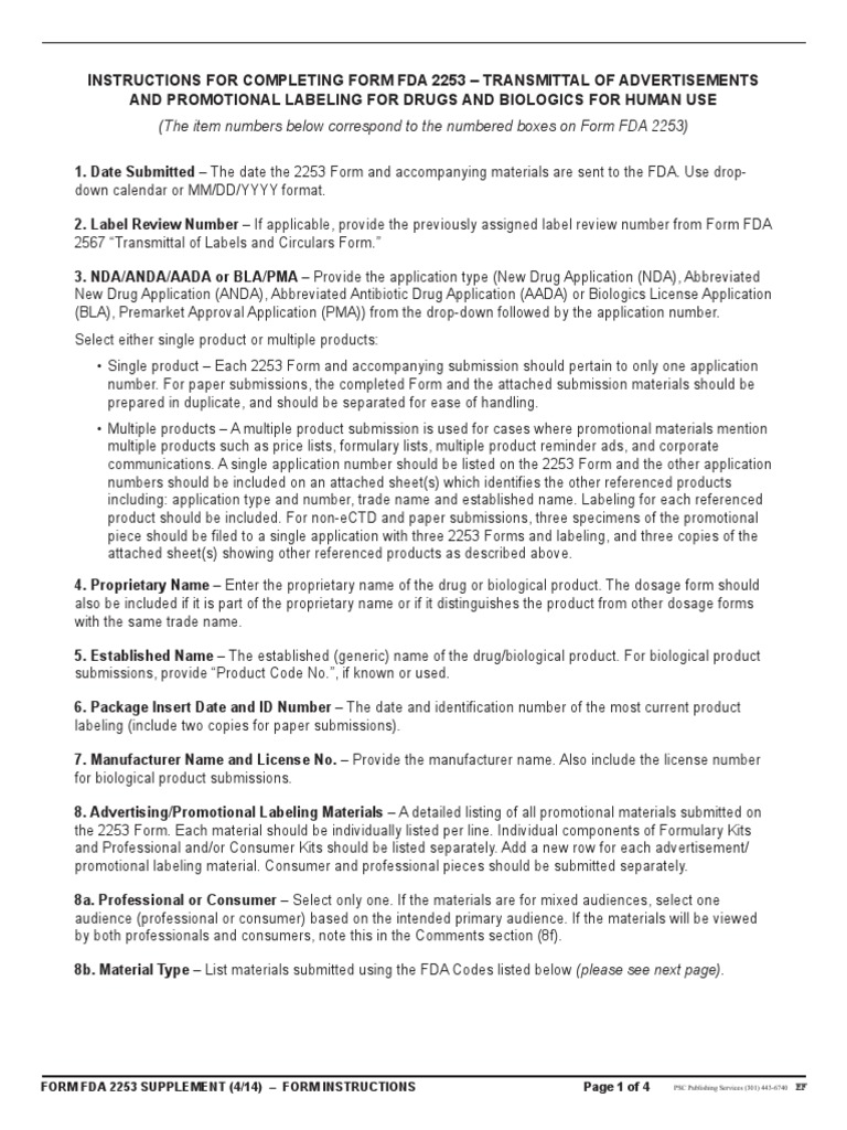 FDA-2253 Instr Supplmnt 508 R3 (4.14) | PDF | Food And Drug ...