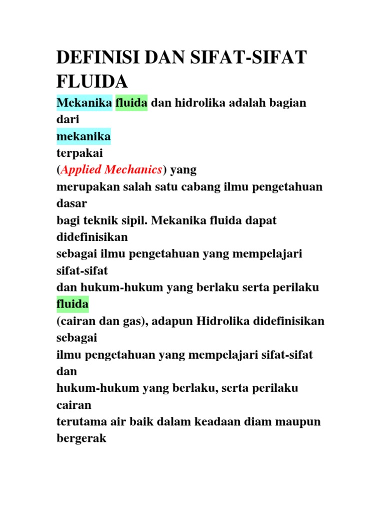 Definisi Dan Sifat Mekanika Fluida | PDF