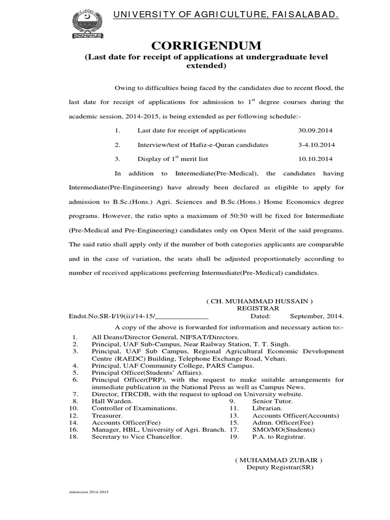 Corrigendum Revised Admission Program 2014-15 | PDF | University And College Admission | University