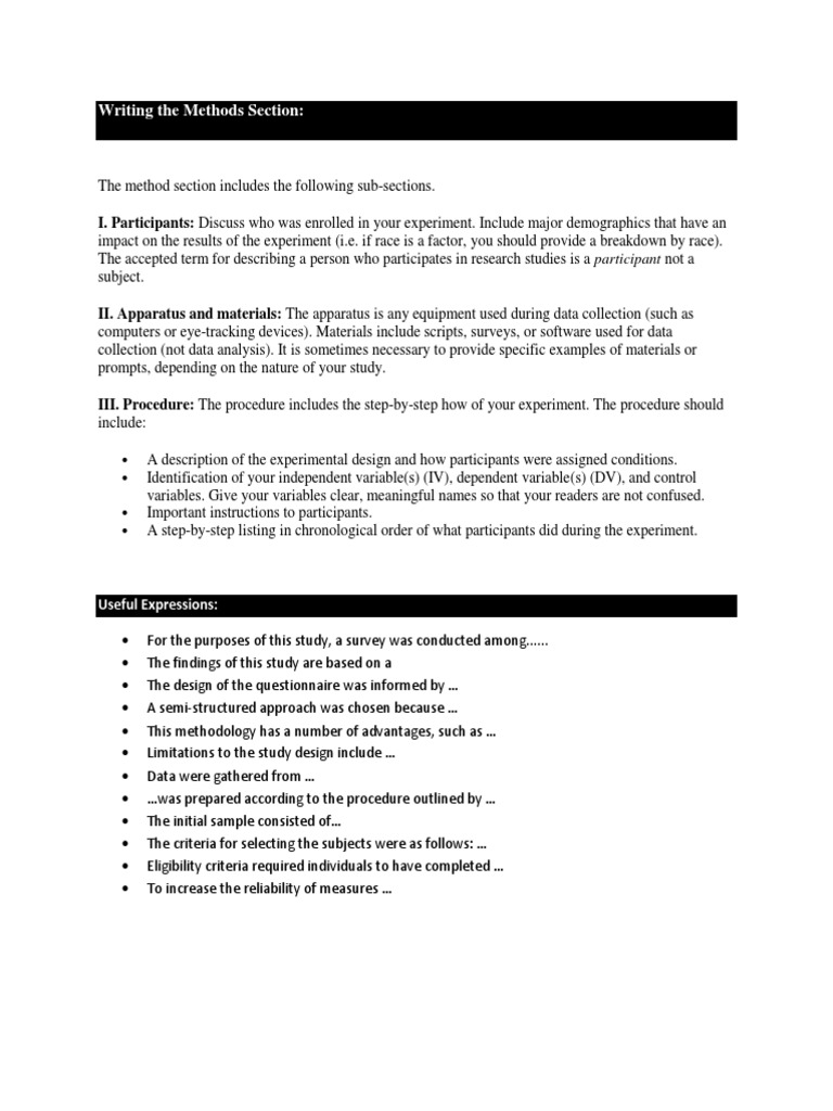 Writing The Methods Section | PDF | Experiment | Survey Methodology