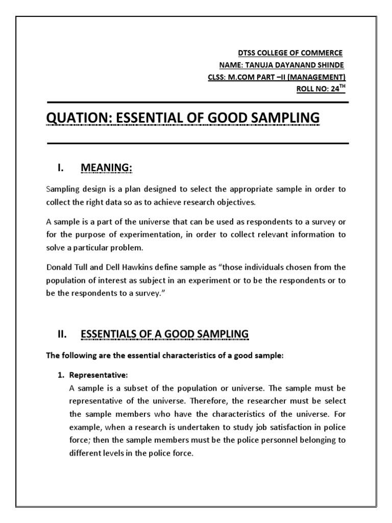 Quation: Essential of Good Sampling: I. Meaning | PDF | Sampling ...