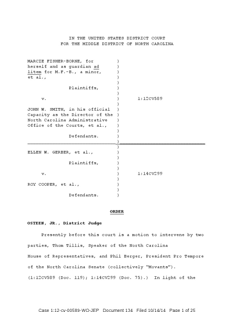 Order OSTEEN, JR., District Judge | PDF | Bostic V. Schaefer | Defense ...