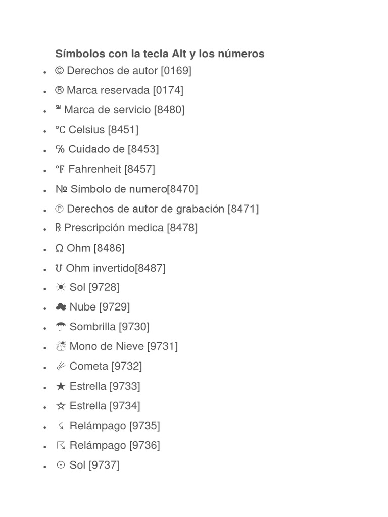 Símbolos Con La Tecla Alt y Los Números | PDF | Planetas Del Sistema ...