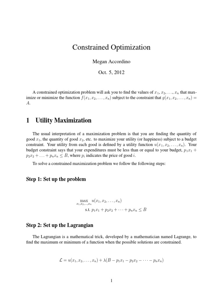 Constrained Optimization: 1 Utility Maximization | PDF | Operations ...
