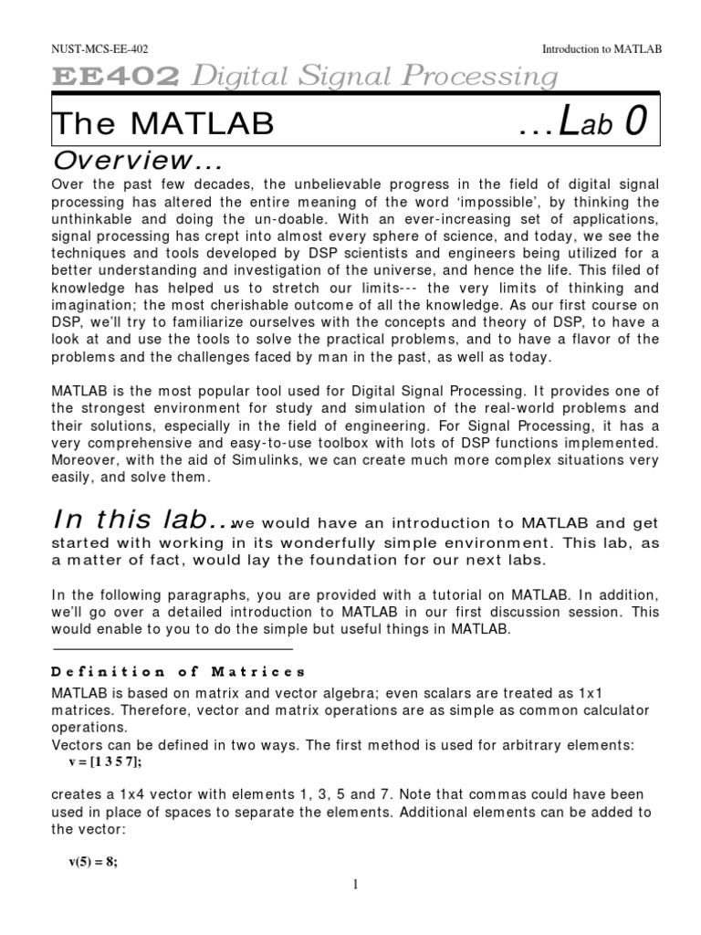 The Matlab ... : Overview | PDF | Matrix (Mathematics) | Vector Space