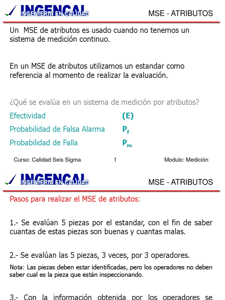 MSE de Atributos en Calidad Seis Sigma | PDF | Six Sigma | Probabilidad