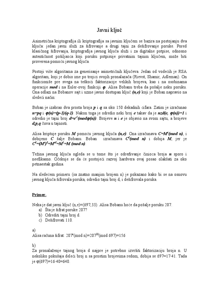 Javni Kljuc Uputstvo | PDF