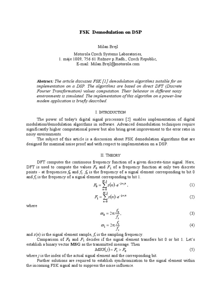 FSK Demodulation DSP | PDF | Digital Signal Processing | Signal To ...