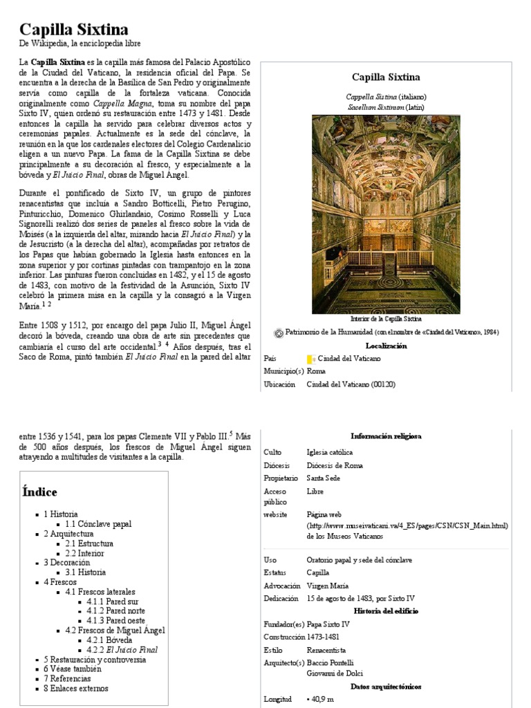 Capilla Sixtina | PDF | Miguel Ángel | Papa