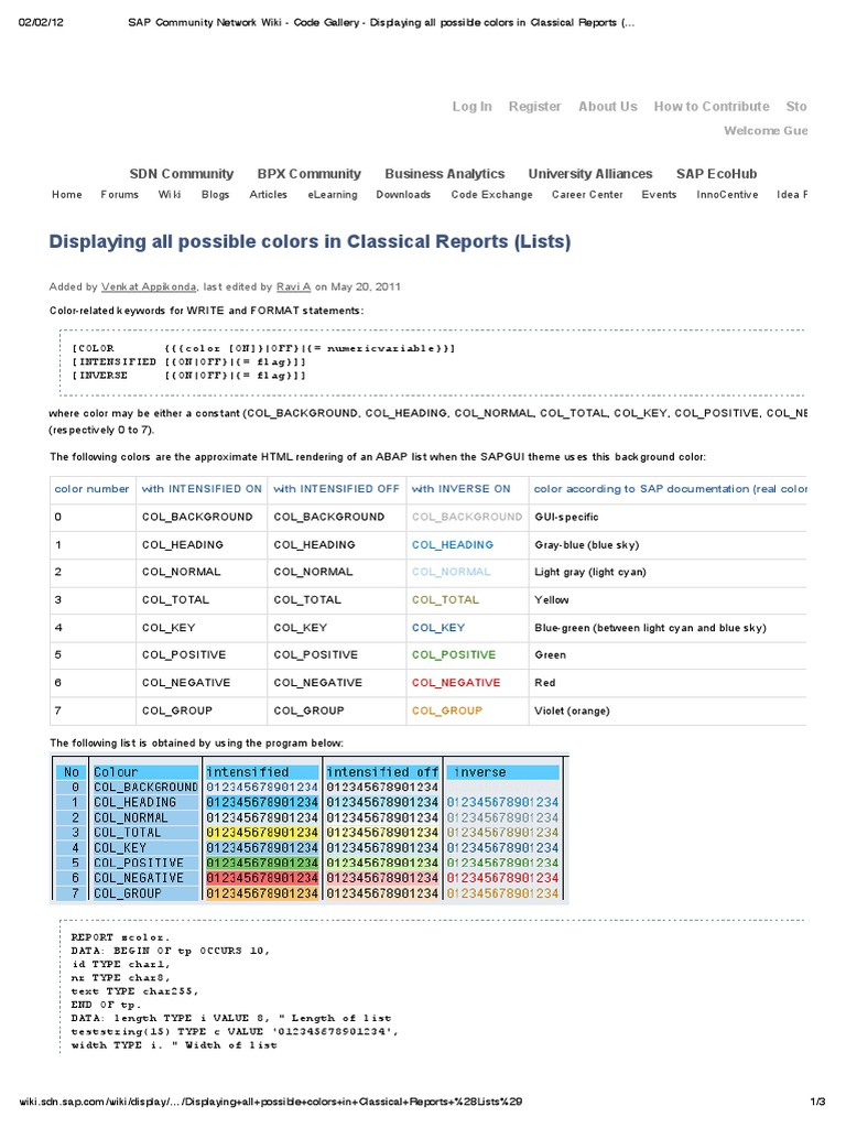 Displaying All Possible Colors in Classical Reports (Lists) PDF | PDF ...