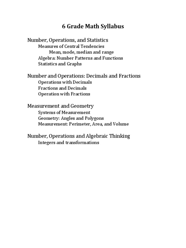 6 Grade Math Syllabus | PDF | Finance & Money Management | Computers