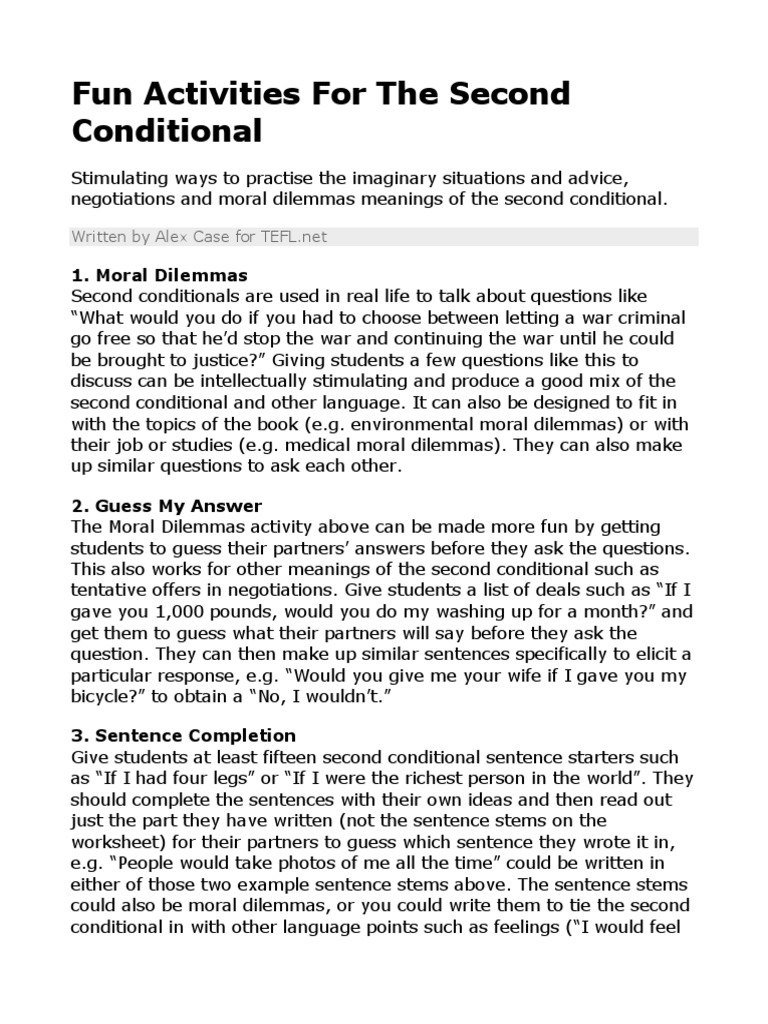 Fun Activities for Practising the Second Conditional | PDF | Advice (Opinion) | Linguistics