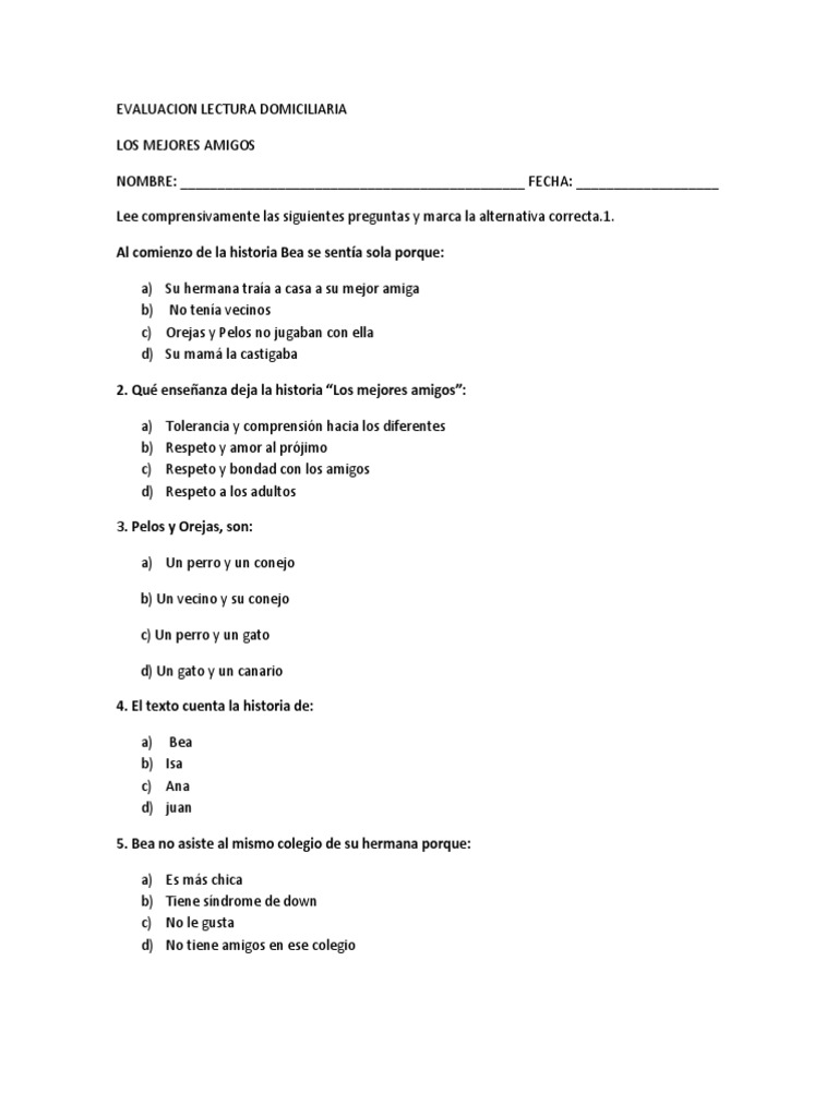 Prueba Los MEJORES AMIGOS | PDF