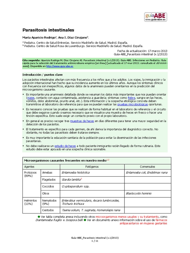 Guia-ABE Parasitosis Intestinal v.1 2013 PDF | PDF | Diarrea ... Guia-ABE Parasitosis Intestinal v.1 2013 PDF | PDF | Diarrea ...
