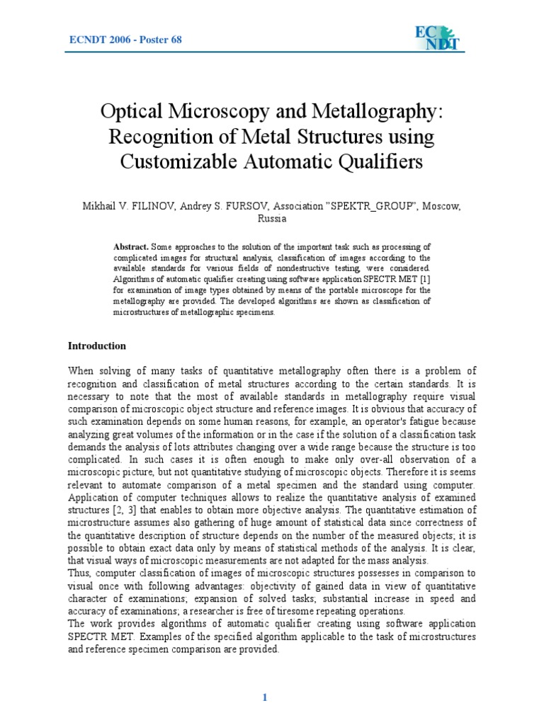 Optical Microscopy and Metallography: Recognition of Metal Structures ...