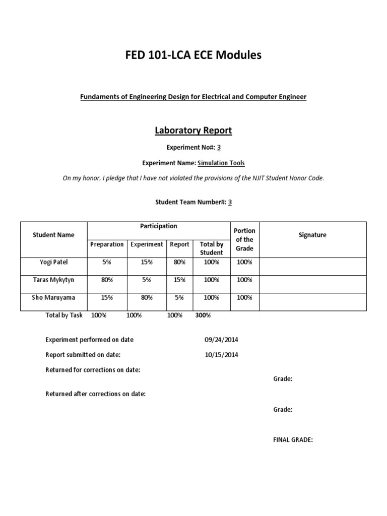 FED 101-LCA ECE Modules: Laboratory Report | PDF | Series And Parallel Circuits | Electronic ...