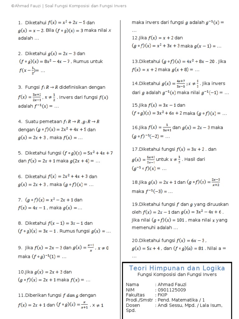 Soal Fungsi Komposisi Dan Fungsi Invers | PDF