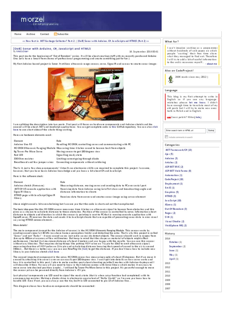 Sonar With Arduino, C#, JavaScript and HTML5 | PDF | Software Development | Software Engineering