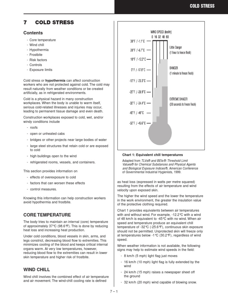7 Cold Stress: Chart 1: Equivalent Chill Temperatures | Download Free ...