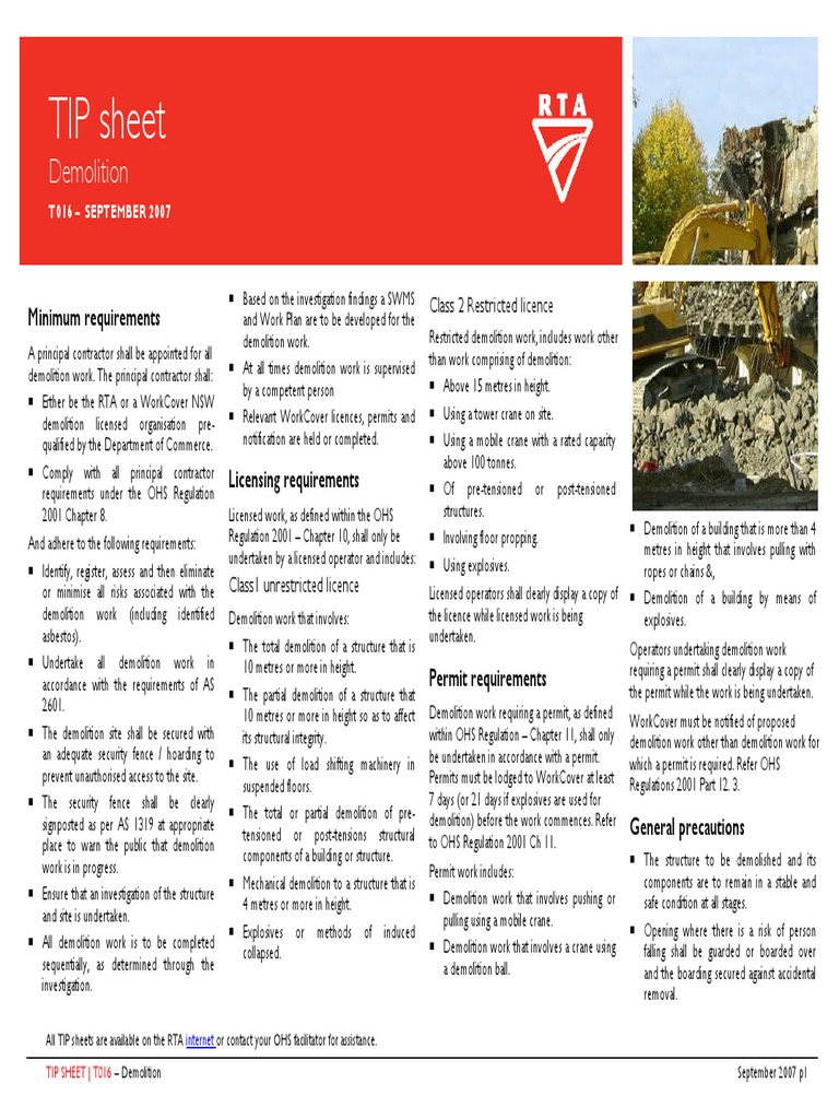 TIP Sheet: Demolition | PDF | Demolition | Personal Protective Equipment