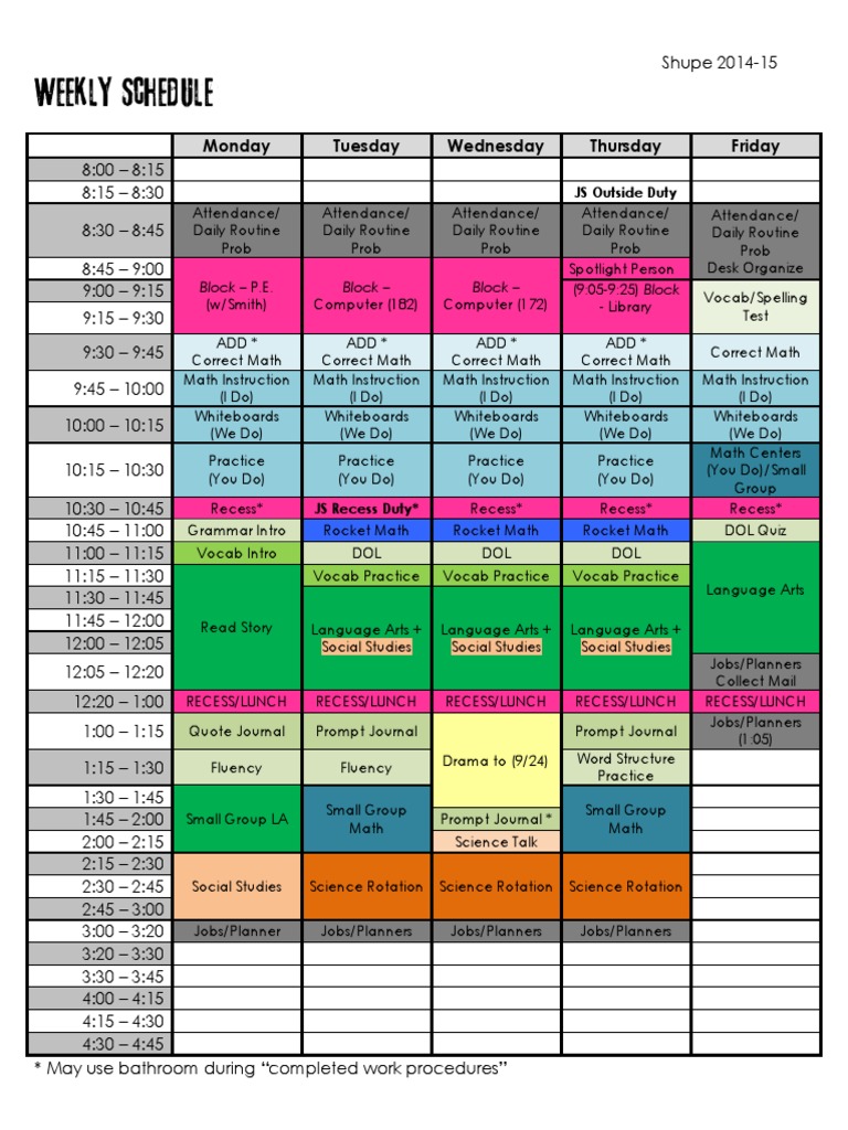 Js - Daily Schedule | PDF | Career & Growth | Language Arts & Discipline