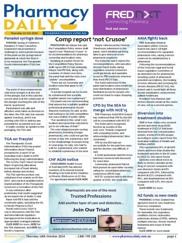 Pharmacy Daily For Thu 16 Oct 2014 - Comp Report 'Not Crusoe', 25% ...