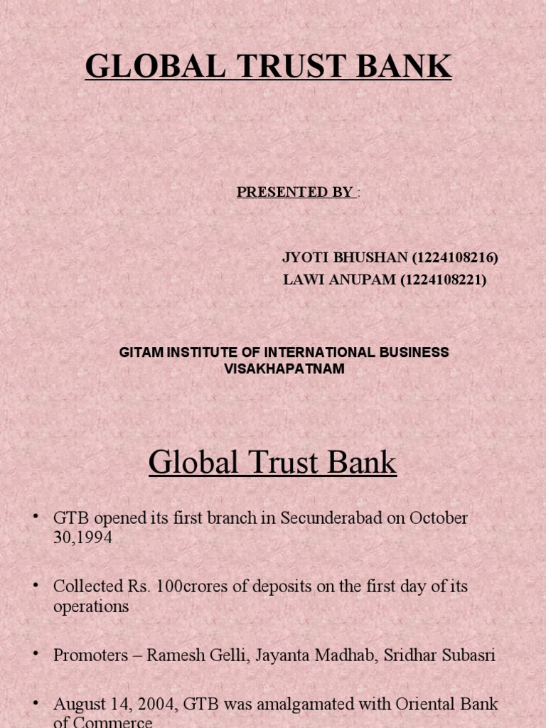 Global Trust Bank | PDF | Reserve Bank Of India | Banks