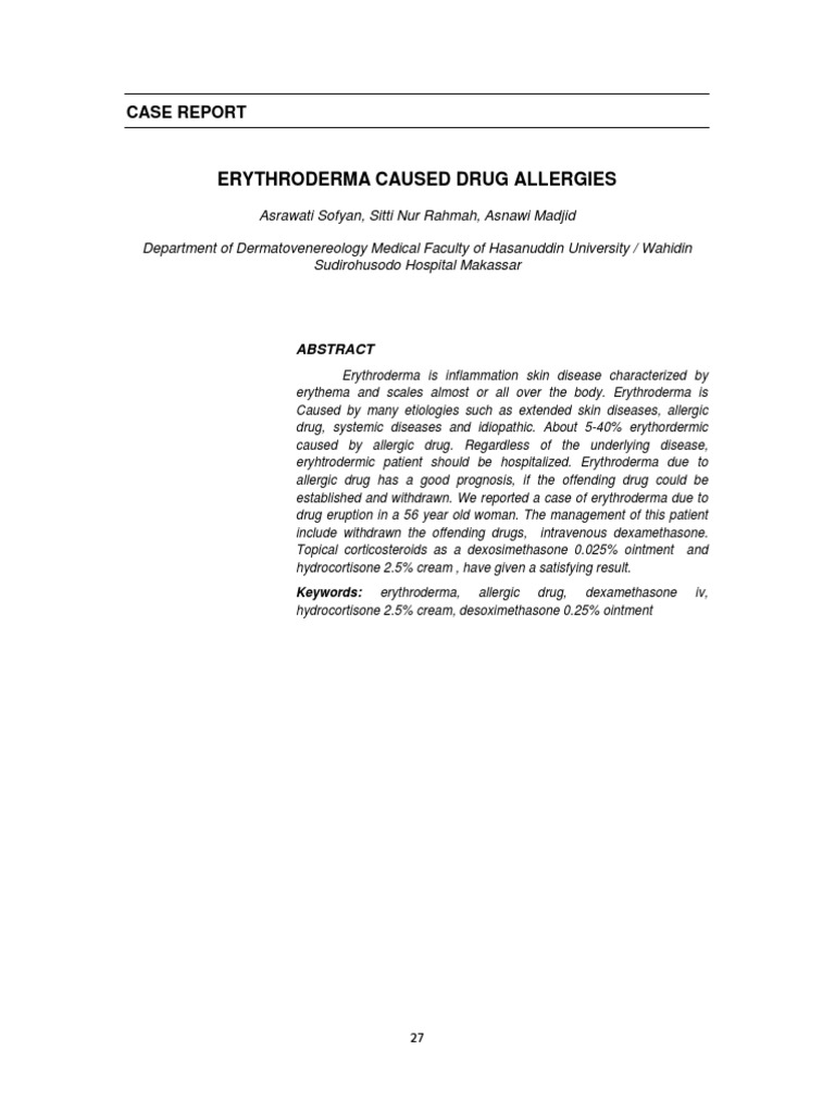 Erythroderma Caused Drug Allergies: Case Report | PDF | Psoriasis ...
