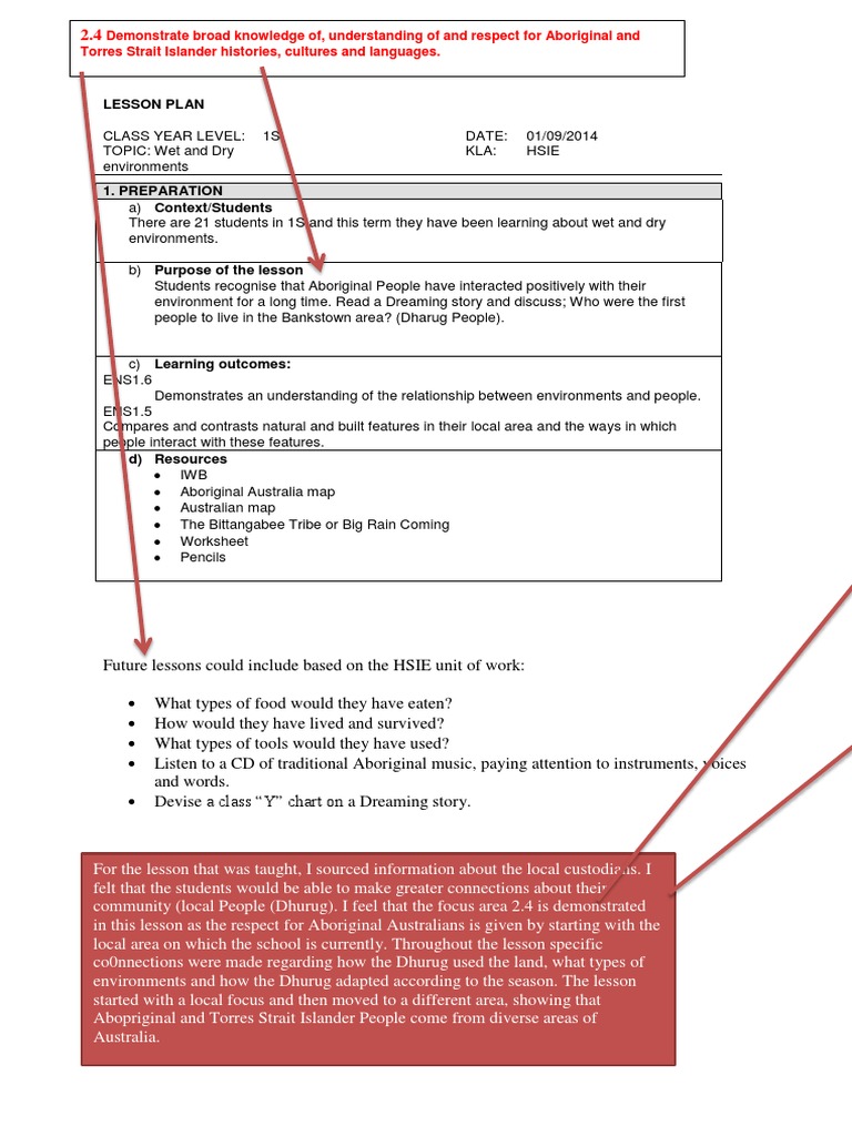 Lesson Plan Hsie 2 9 14 Annotated | PDF | Indigenous Australians ...