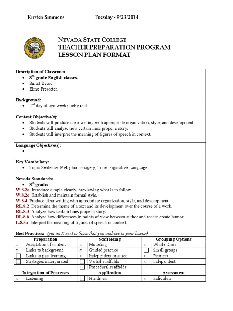 8th Grade Poetry Lesson Plan | PDF | Lesson Plan | Semiotics