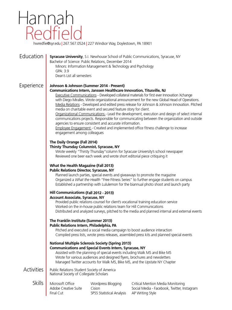 Hannah Redfield Resume | PDF | Public Relations | Twitter