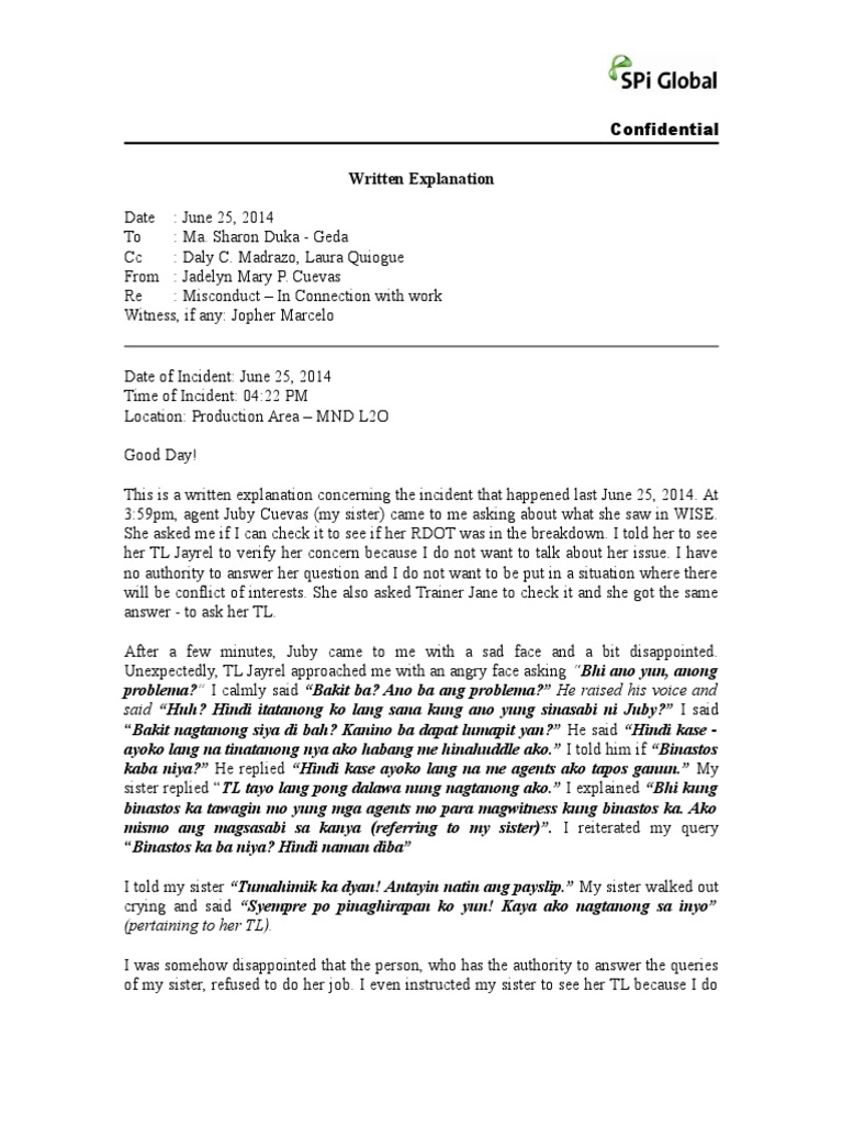 Written Explanation of Misconduct Incident | PDF